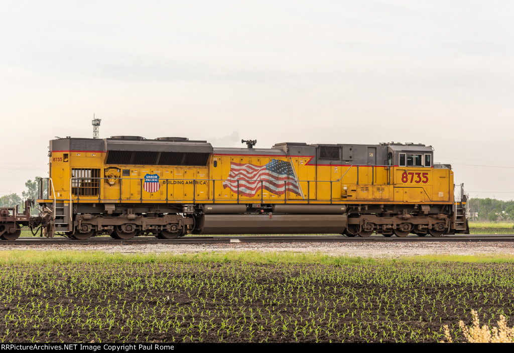 UP 8735, EMD SD70ACe, working as a rear remote DPU unit